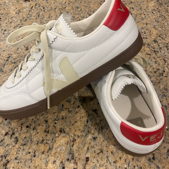 Veja | Shoes | Veja White Sneakers With Red And Cream Accents | Poshmark